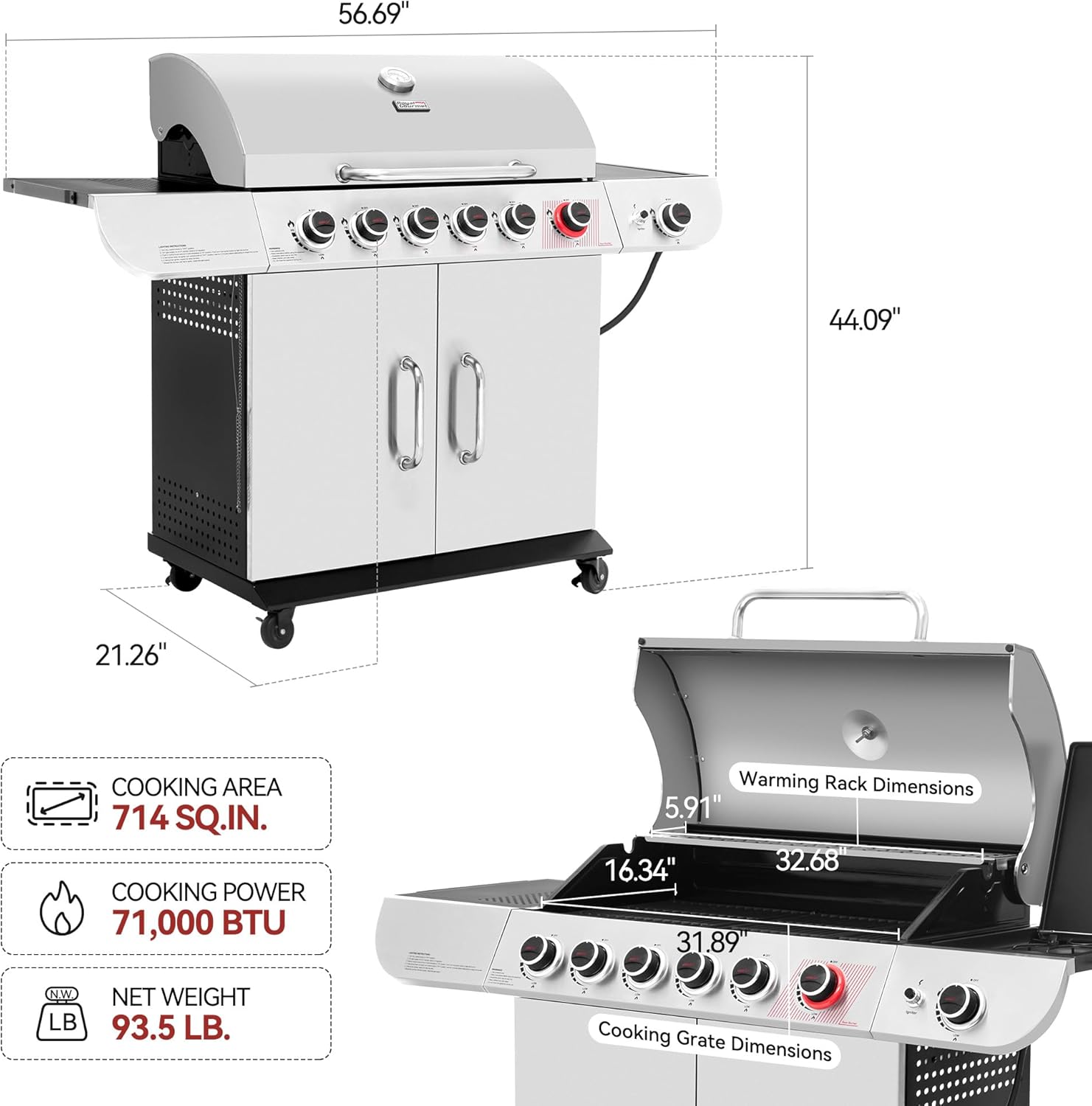 Royal Gourmet SG6002R 6-Burner Propane Grill with Sear Burner - Fire ...